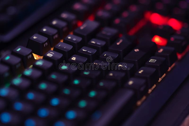 Close Up of Computer RGB Gaming Keyboard, Illuminated by Colored LED ...