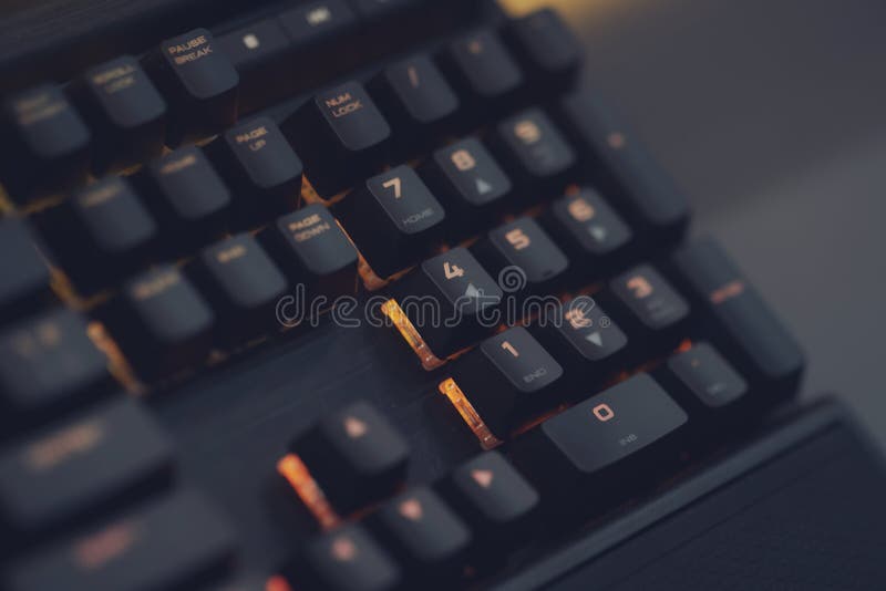 Close Up of Computer RGB Gaming Keyboard, Illuminated by Colored LED ...