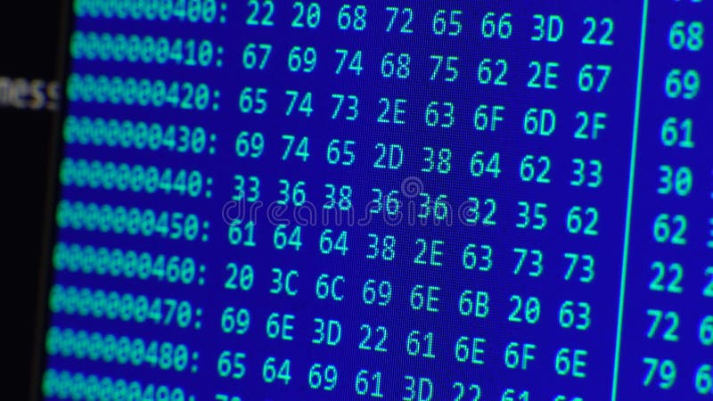 Close Up on Computer Screen Binary Code on Blue Background. Stock ...