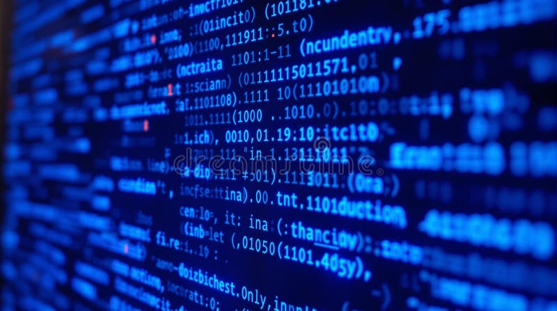 Close Up Of A Computer Screen Displaying Binary Code Stock Image Image Of Blue Dark 347006509