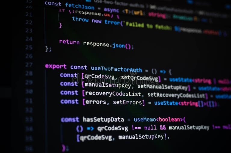 Close-up of Computer Screen Displaying JavaScript Code with Syntax Highlighting, Representing ...