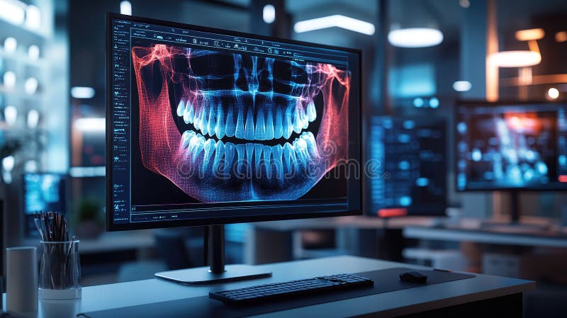 A Close-up of a Computer Screen Displaying a Panoramic Dental X-ray of ...