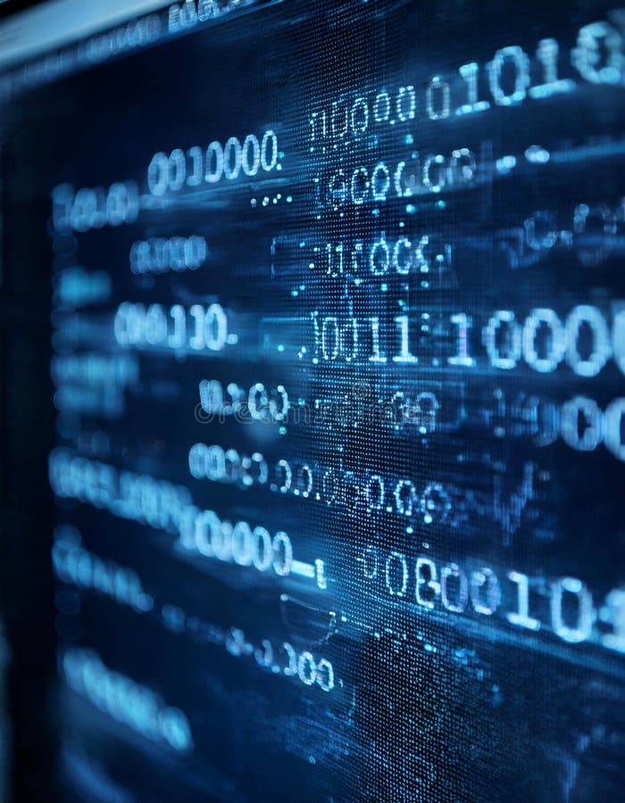 A Close-up of a Computer Screen Displaying a Stream of Binary Code, Representing the Digital ...