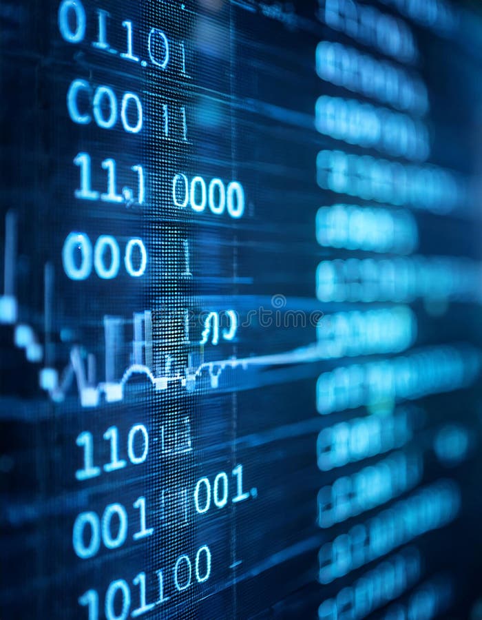 A Close-up of a Computer Screen Displaying a Stream of Binary Code, Representing the Digital ...
