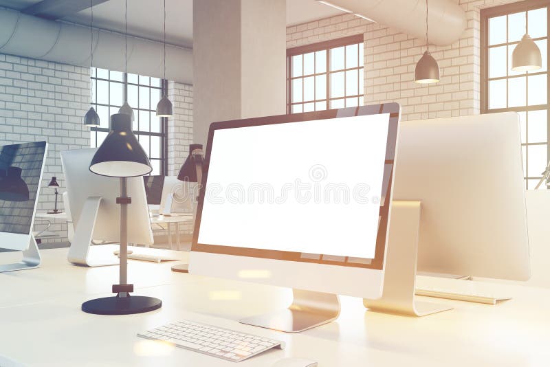 Close Up of Computer Monitor in Home Office Stock Image - Image of ...