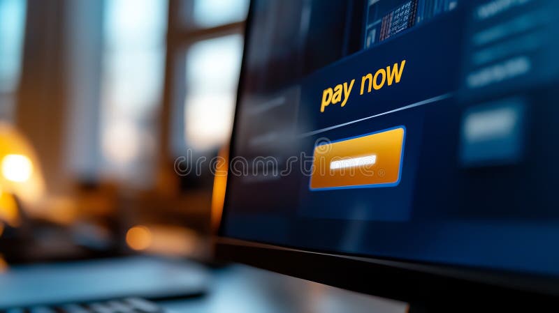 Close-up of a Computer Screen with a Pay Now Button and Digital ...