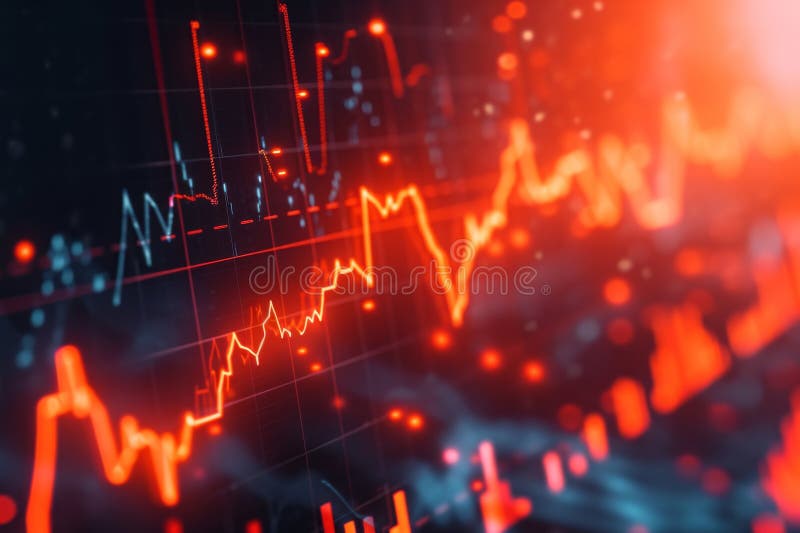Close-Up of Computer Screen with Red and Blue Background, a Line Graph ...