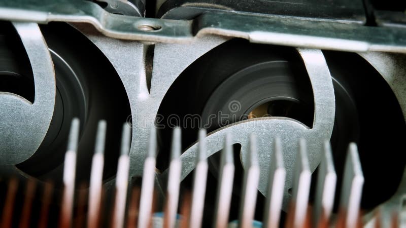 Close-up of a Computer Server Cooling System. the Fans Start Spinning ...