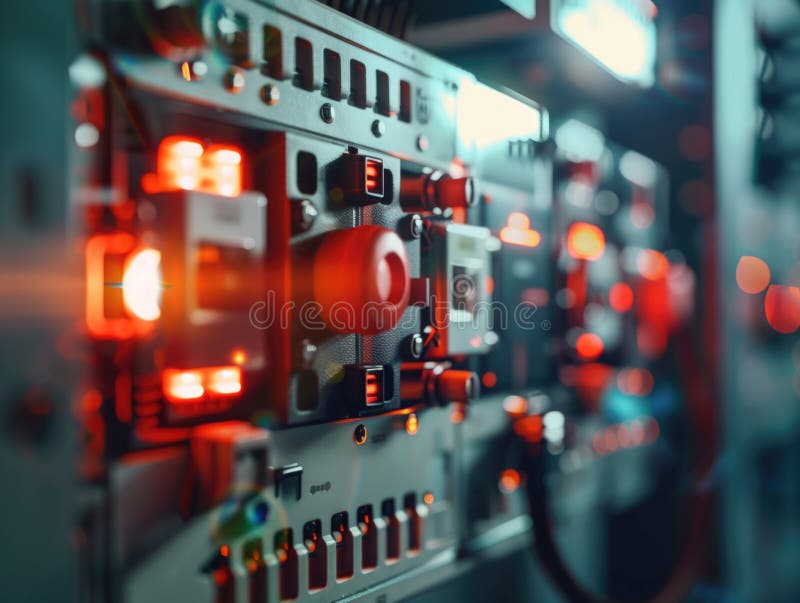 A Close Up of a Computer Server with Red Lights on Stock Image - Image ...
