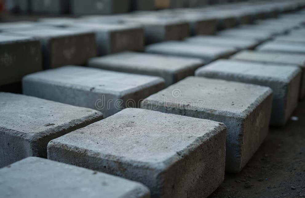 Close-up of Concrete Blocks Arranged. Grey Cement Bricks Aligned ...