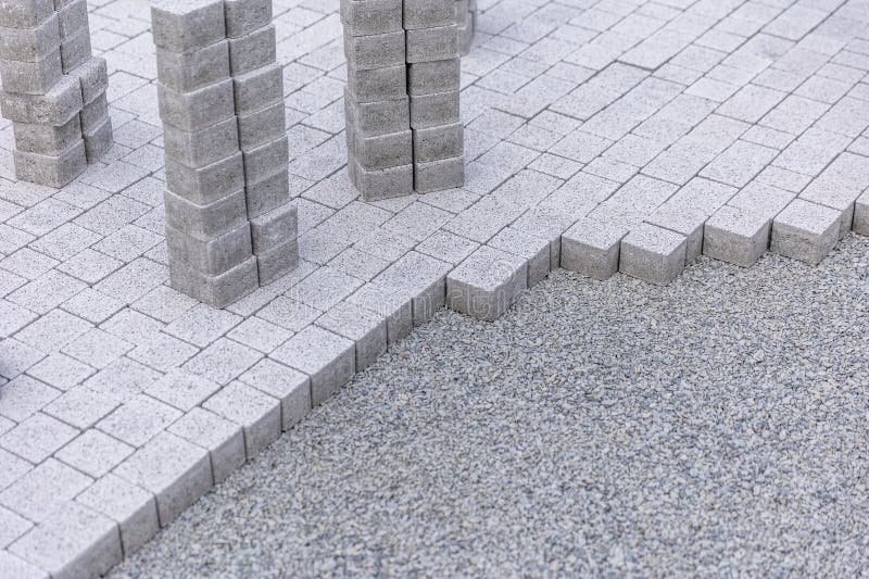 Close Up of Concrete Blocks for New Path Way, Building a New Pavement ...