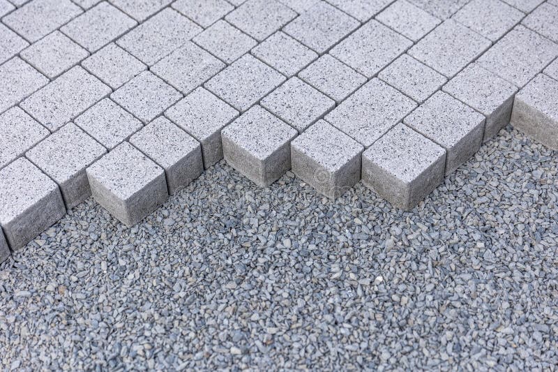 Close Up of a Concrete Blocks for New Path Way, Building a New Pavement ...