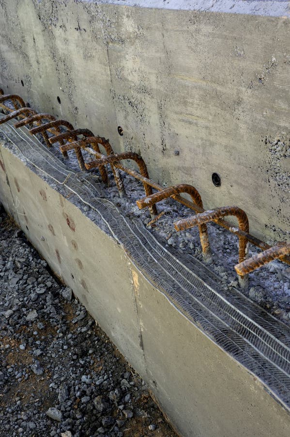 Close-up of a Concrete Construction Joint with Rebar Dowels Stock Image ...