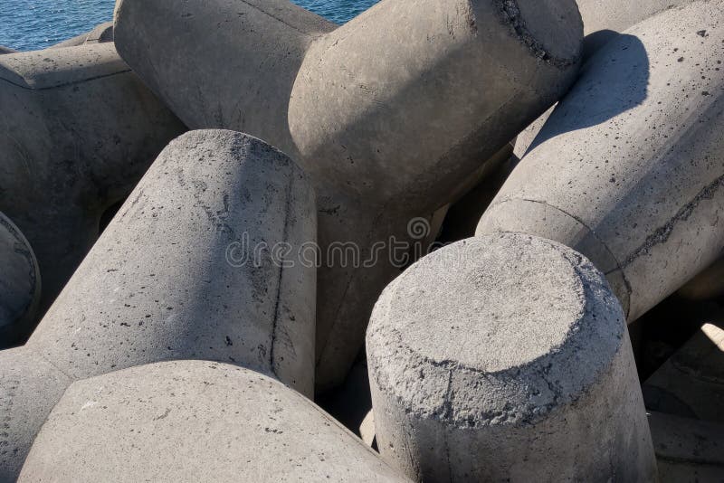 Close-up on the Concrete Structure Tetrapods. Concrete for Hydraulic ...