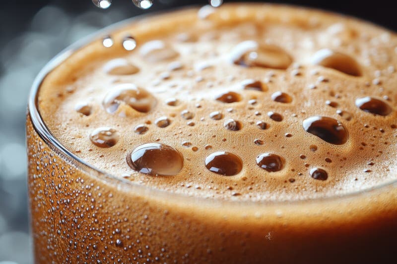 Close-up of Condensation Drops Falling on a Glass of Frothy Coffee ...