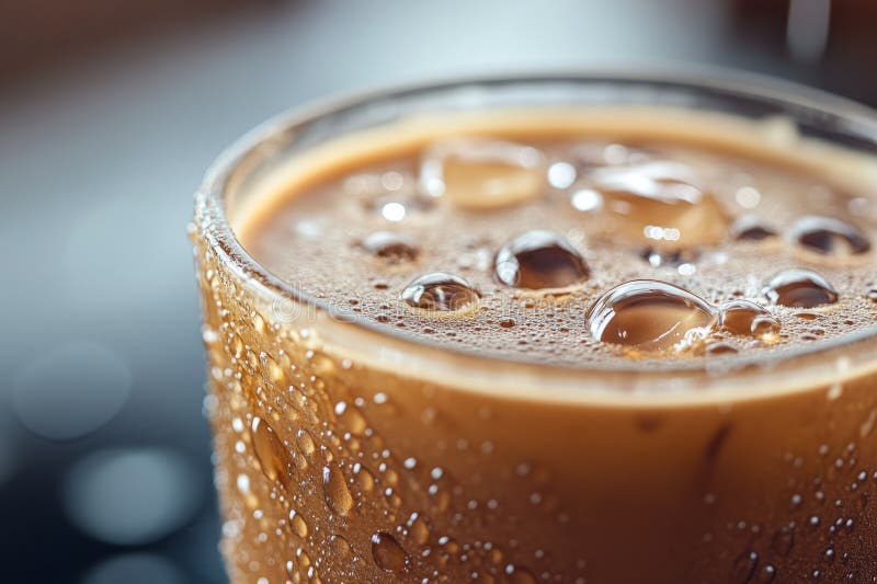 Close-up of Condensation Drops on Glass of Iced Coffee Creating ...