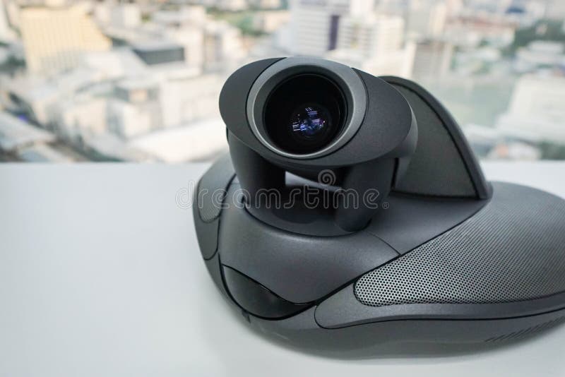 Close Up Conference Phone with Camera on Table Stock Photo - Image of ...