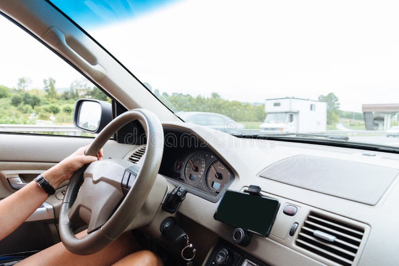 Close Up of Confident Woman Driving Car. Stock Image - Image of ...
