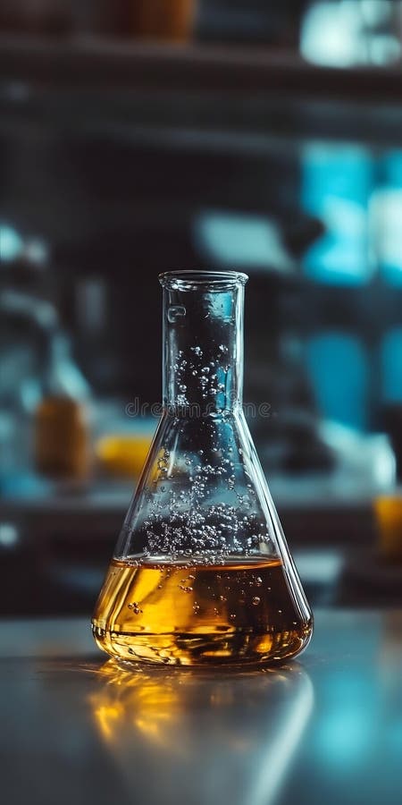 Close-up of Conical Flask with Yellowish Liquid in Laboratory Setting ...