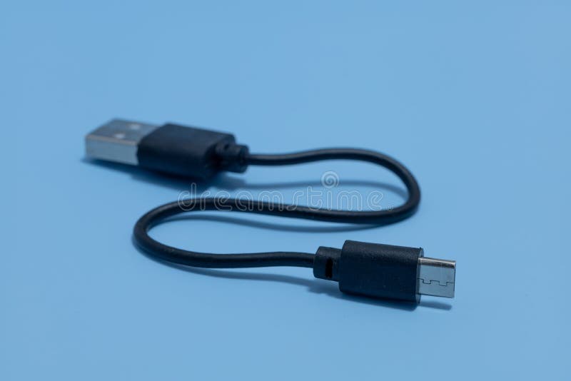 Close Up of Connector Micro-USB, USB with Cable, Isolated on Blue ...