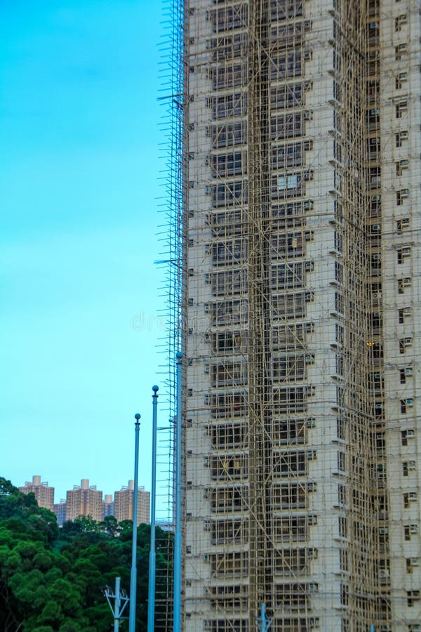 Close-up of the Constructing Building in Hong Kong Street. Stock Photo ...