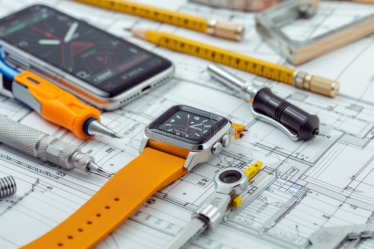 Close-up of a Construction Blueprint with Various Architectural Tools ...