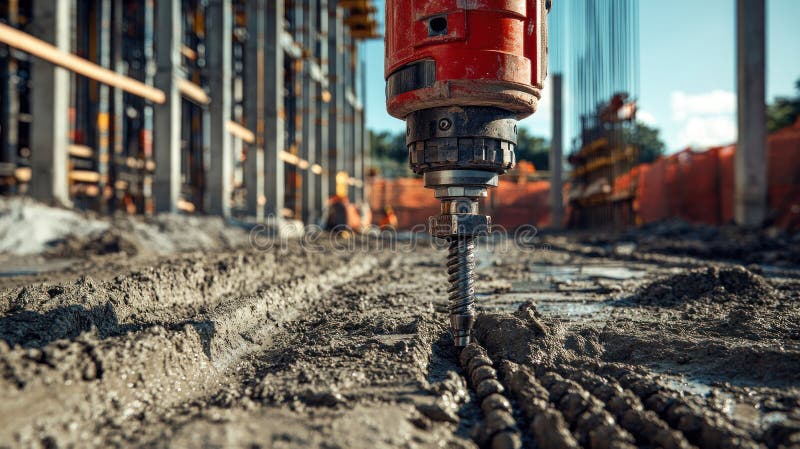 Close-up of a Construction Drill Creating Holes in the Ground at a ...