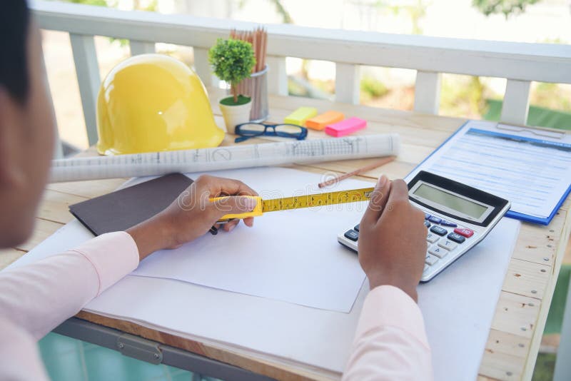 Close Up Construction Engineer Man Hands Working at Office Desk ...
