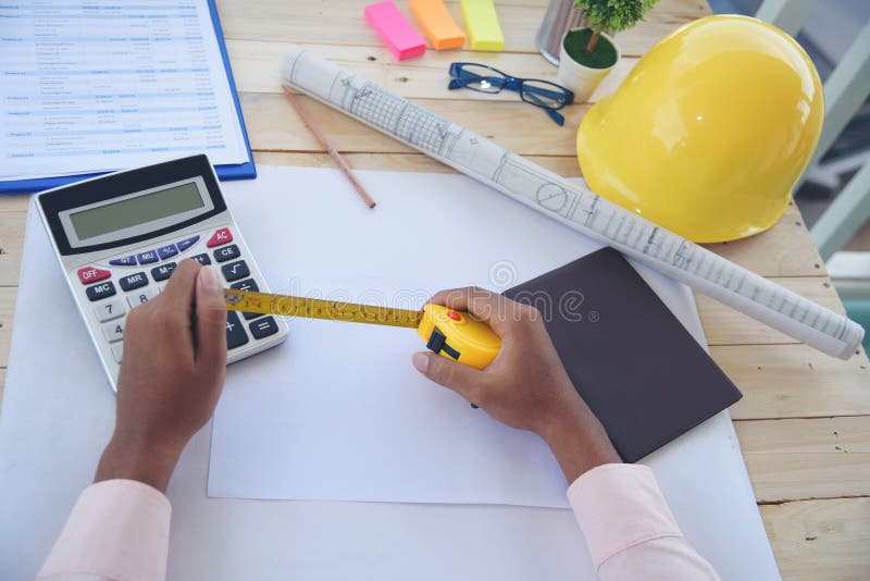 Close Up Construction Engineer Man Hands Working at Office Desk ...