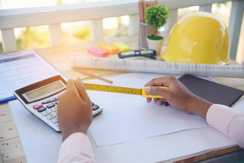 Close Up Construction Engineer Man Hands Working at Office Desk ...