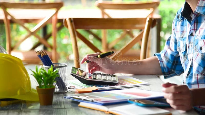 Close Up Construction Engineer Man Hands Working at Office Desk Stock ...