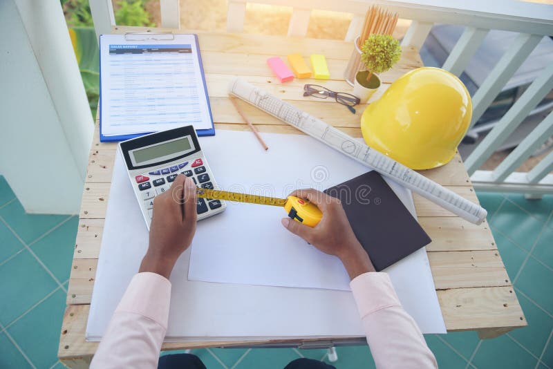 Close Up Construction Engineer Man Hands Working at Office Desk ...