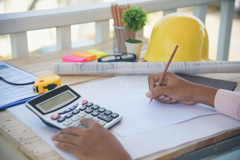 Close Up Construction Engineer Man Hands Working at Office Desk ...