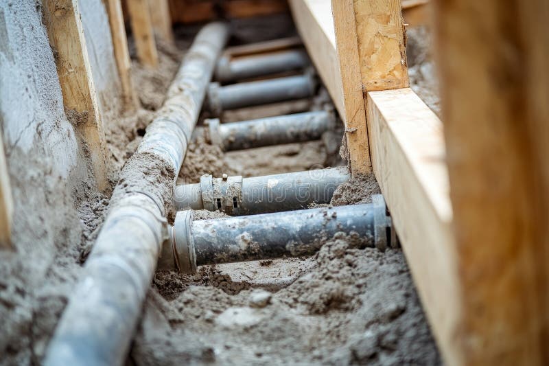Close-up of a Construction Project Featuring Pipes and Unfinished ...