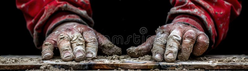 Close-up of a Construction Worker Hands Covered in Dust and Dirt ...