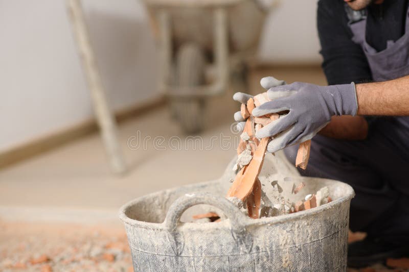 Construction Worker Hands Removing Debris To a Carrycot Stock Photo ...