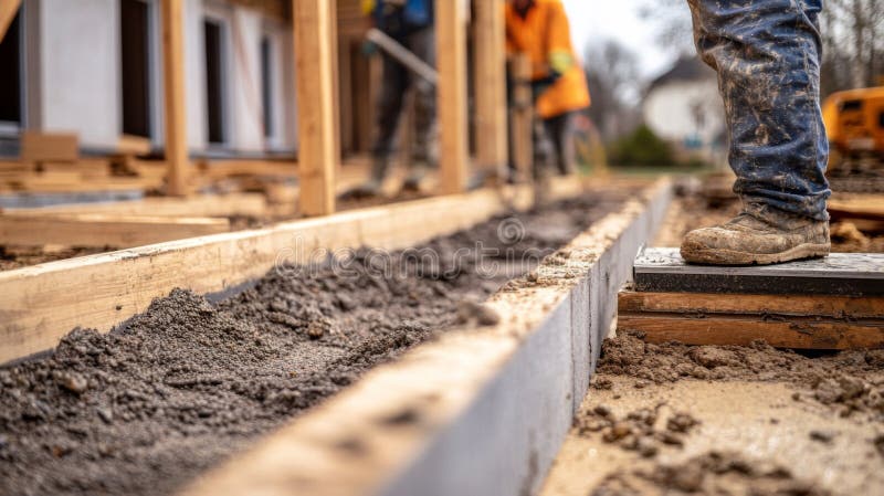 Close-Up of Construction Worker S Foot on a Foundation Stock ...