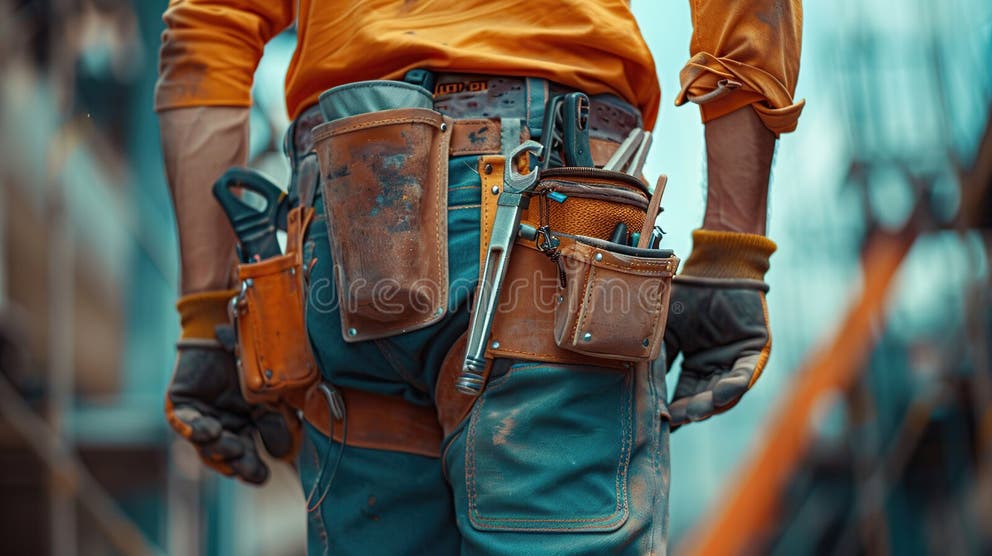 Close-up of a Construction Worker S Tool Belt with Various Tools Stock ...