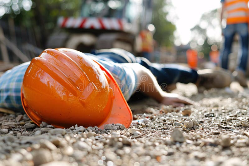 Close Up of Construction Worker with Safety Helmet Lying on Ground ...