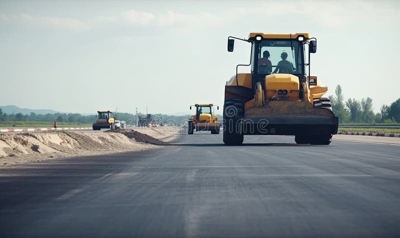 Close-up of Construction Worker Smoothing Out Fresh Asphalt with Roller ...