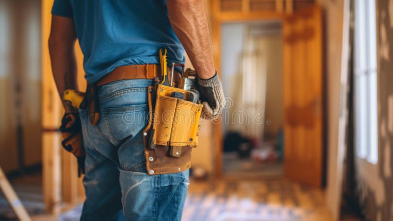 A Close-up of a Construction Worker with a Tool Belt Filled with ...