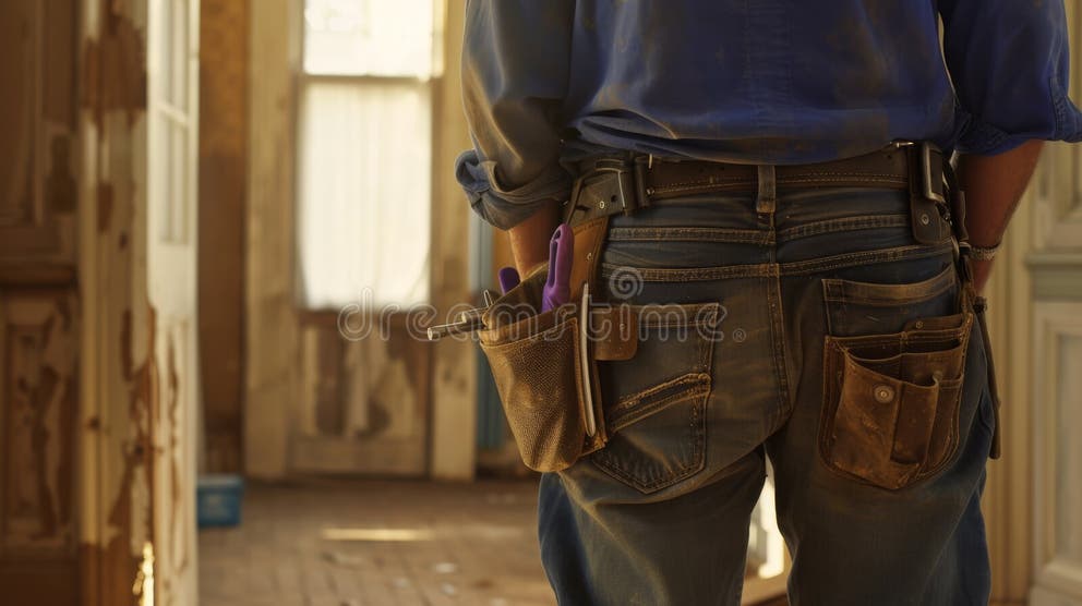 A Close-up of a Construction Worker with a Tool Belt Filled with ...