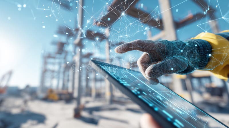 Close-up of Construction Worker Using Touchscreen Tool for Structural ...