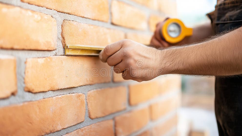 Close Up of Construction Worker Verifying Alignment of Metal Profile on ...