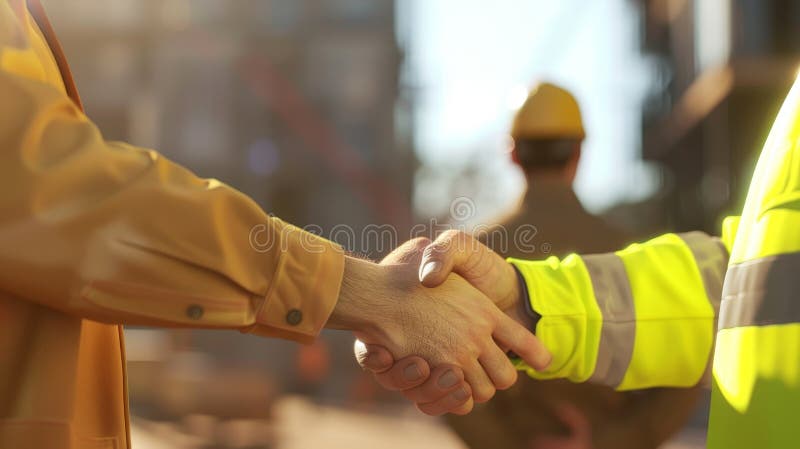 Close-up of Construction Workers Shaking Hands, Symbolizing Teamwork ...