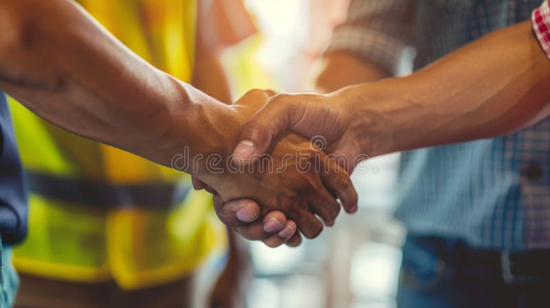 Close-up of Construction Workers Shaking Hands, Symbolizing Teamwork ...