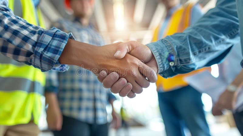 Close-up of Construction Workers Shaking Hands, Symbolizing Teamwork ...