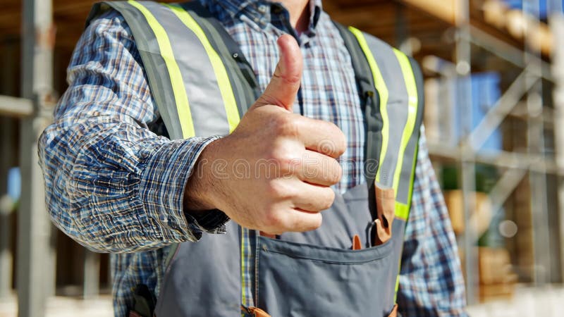 Construction Worker Giving Thumbs Up on Site Stock Video - Video of ...