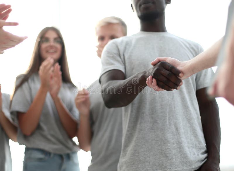 Contact Group of Young People Applauding Their Coach Stock Image ...