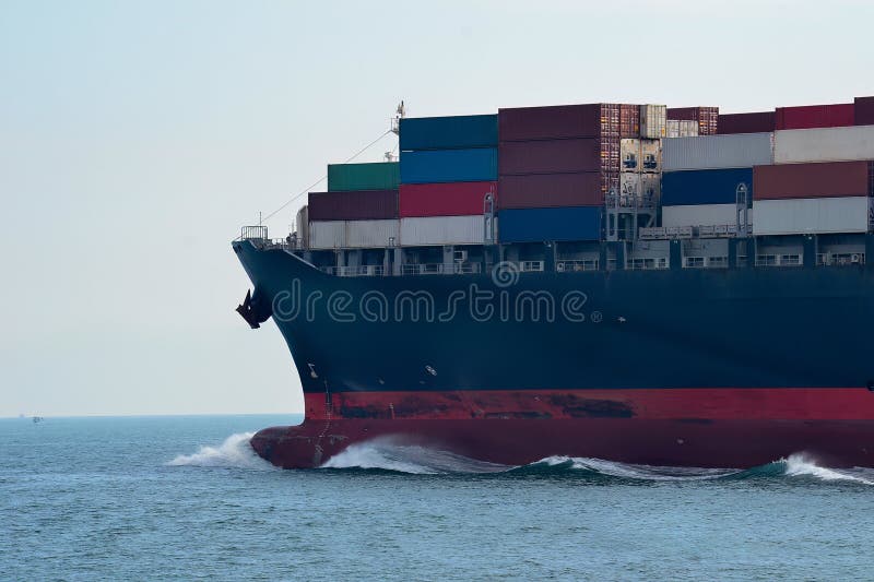 Close Up of Container Ship Bow with Multicolored Containers at Sea ...